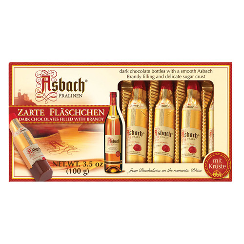 Asbach Brandy in Dark Chocolate Bottles 8 pc. 3.5 oz. - Germanfoods.org